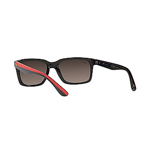 Ray-Ban RB4393M Scuderia Ferrari Collection Rectangular Sunglasses, Black on Rubber Red/Grey Mirrored Gradient Polarized, 56 mm