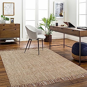 Collive Comfy Area Rug 4' x 6', Tan/Cream Woven Cotton Bedroom Rugs, Modern Indoor Accent Rug Floor Carpet with Tassel for Living Room, Nursery Room, Dining Room, Bedside, Office, Patio Decor