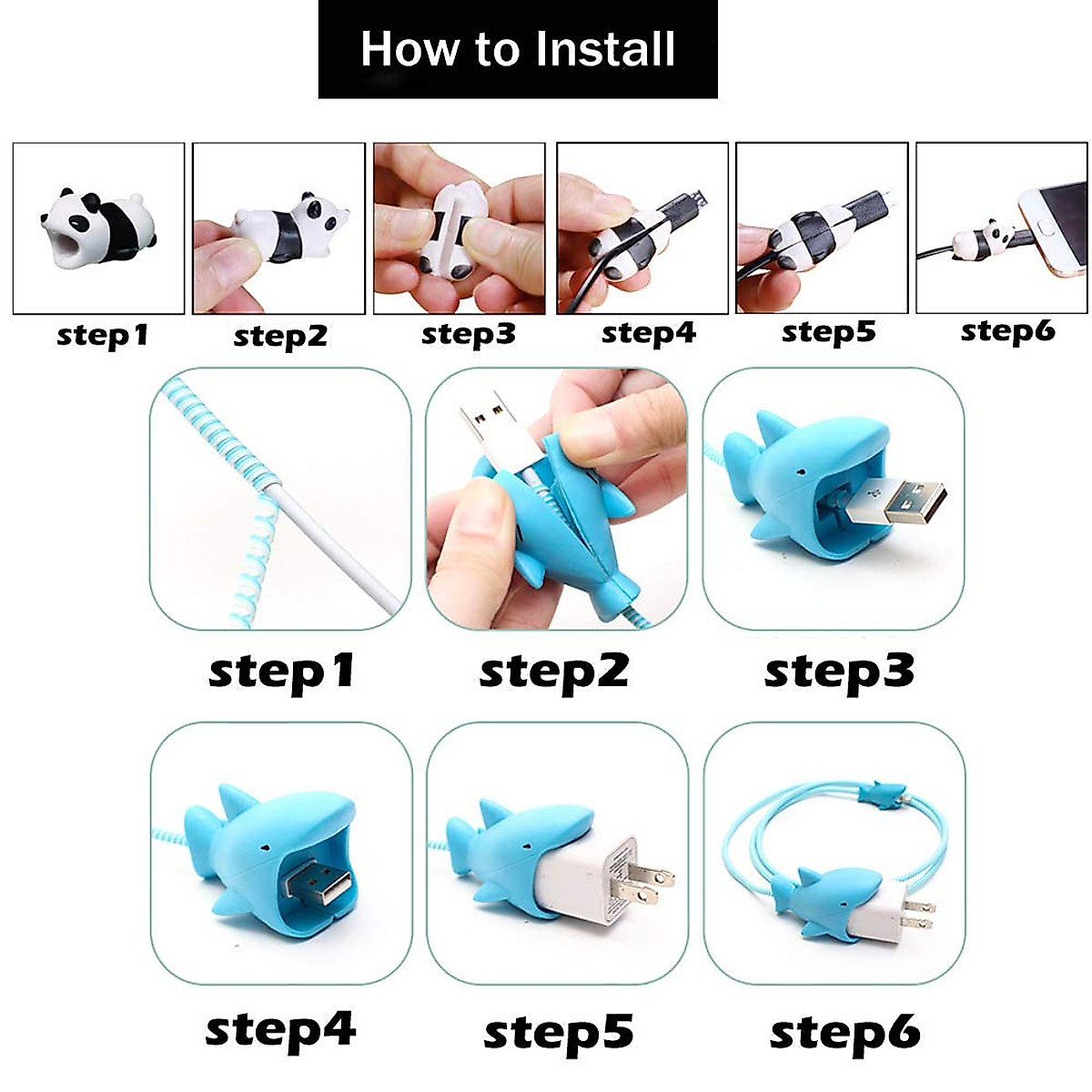 ZOEAST(TM) DIY Animal Protector USB Charger Saver Charging Data Earphone Line Protector Compatible with All iPhone 15 14 13 12 11 XS Max XR X 8 7 6 Plus USB Wire (Blue Alien)