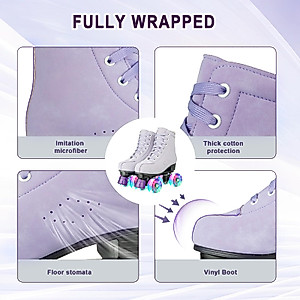 YYW Women Roller Skates High Top Shoes Men Double Row Shiny Roller Derby Skates Four Wheel Unisex PU Classic Skates for Beginner Outdoor (Light Purple Flashing Wheel,US37- Women's 7/Men's 5.5)