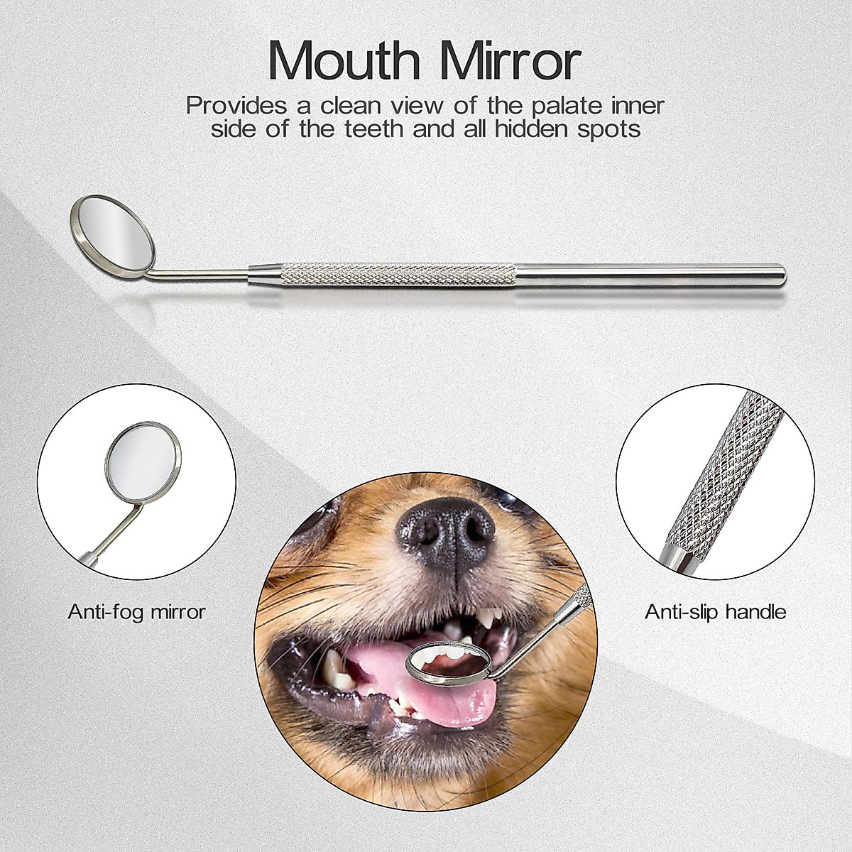 5 Pcs Dog Dental Tooth Scaler and Scraper Set with PU Carry Case, Including 2 Double-Headed Tartar Remover,1 Tooth Scraper, 1 Tweezers and 1 Mouth Mirror, Pet Teeth Cleaning Tools for Dog and Cat