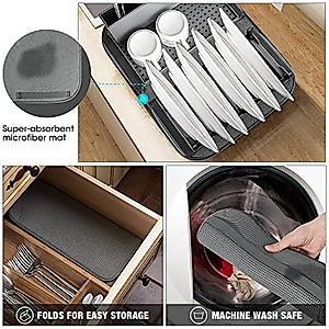 TTW Dish Drying mat for Kitchen Counter, Collapsible Dish Drying Rack and Ultra Absorbent Microfiber roll Mat, Foldable Dish Drainer