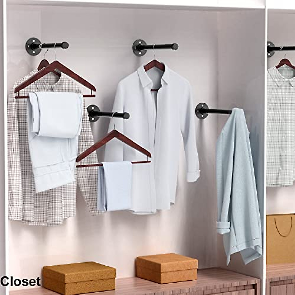 Industrial Pipe Closet Rod-13.45 Inch Wall Mounted Industrial Pipe Clothing Rack Heavy Duty Pipe Shelves for Hanging Clothes Coats Laundry Room Organizer Storage Hanger Shelf Space Saving (4Pcs )