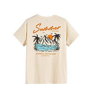 SOLY HUX Men's Graphic T Shirts Short Sleeve Tees Letter Print Summer Casual Tee Top Khaki L