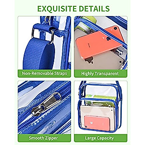 MAY TREE Clear Crossbody Messenger Shoulder Bag Stadium Approved Transparent Purse Suitable for Work Concert Sports (Blue)