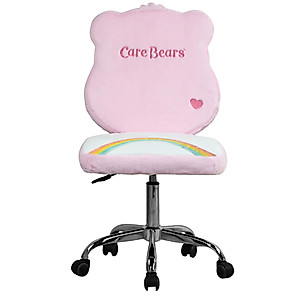 Impressions Vanity Care Bears Cheer Bear Swivel Vanity Chair for Bedroom, Armless Makeup Desk Chair with Wheels, Adjustable Height, Soft Teddy Fur Fabric and Comfy Foam Padded Seat