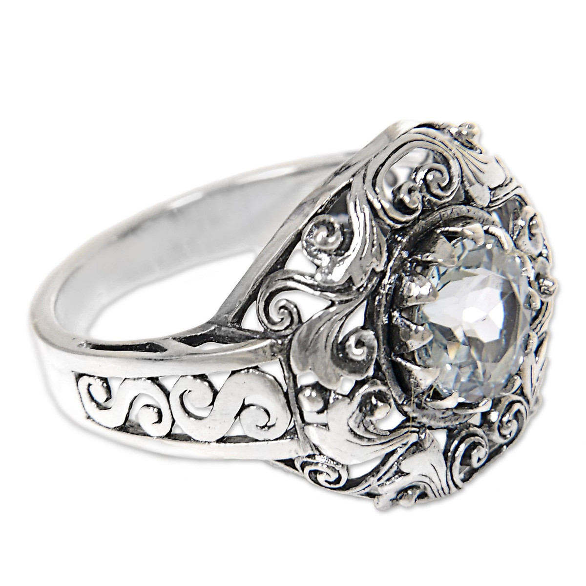 NOVICA Artisan Handmade Blue Topaz Cocktail Ring .925 Sterling Silver Indonesia Single Stone Gemstone Birthstone 'Blue Dream'