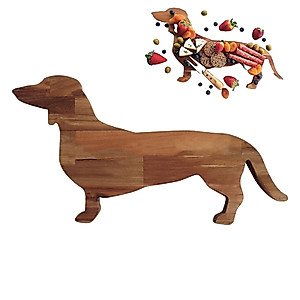 Funny Dachshund Dog Dinner Plate Wooden Aperitif Board Dog Shape Gifts Solid Cheese Board Charcuterie Board Cutting Board Cute Dinner Plate Family Party Convenient Food Tray 15.74Inch ()