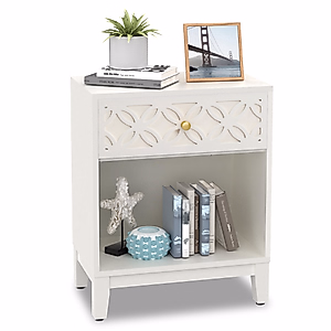 E-SHANHOMY White Nightstand Drawers Modern Side Table for Bedroom,Night Stand End Table with Storage Shelf,Night Tables Wood Nightstand Table Bedroom, 24" H