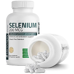 Bronson Selenium 200 mcg for Immune System, Thyroid, Prostate and Heart Health – Yeast Free Chelated Amino Acid Complex - Essential Trace Mineral with Superior Absorption, 100 Vegetarian Capsules