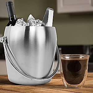 Hassol 2L Ice Bucket with Lid, Tongs, Scoop and Strainer, Premium for Parties, Cocktail Bar, Champagne, Wine, Chilling, Perfect for Bar Accessories for the Home Bar to Freezer, Stainless Steel Bucket