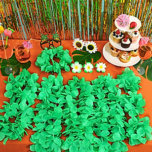 Waipfaru 5 Pcs Hawaiian Leis Set, Flower Leis for Luau Party Lays Necklace Hawaiian Accessories, Hawaiian Leis Luau Outfits for Women Adults Kids Party Favors Supplies Decorations (Green)