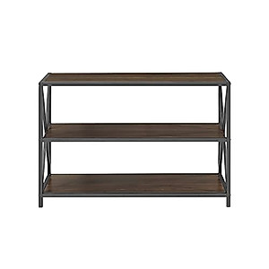 Walker Edison 2 Tier Open Shelf Industrial Wood Metal Bookcase Tall Bookshelf Home Office Storage, 40 Inch, Dark Walnut