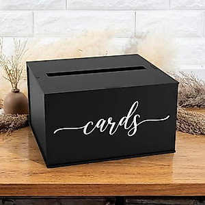 Wooden Wedding Card Box with Slot | Wedding Decorations for Reception, Card Box for Wedding Gifts & Money | Rustic Card Box with Lid | Baby Shower, Bridal Shower, Graduation Card Box - Black