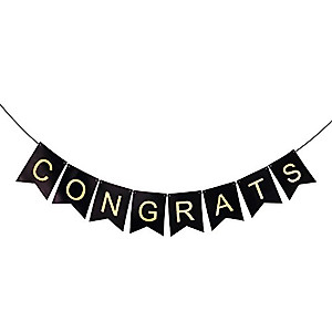 AHAYA Congratulations Congrats Banner, 2022 Graduation Party Decoration Supplies, Retirement or Wedding Anniversary Party Decorations, Shimmering Gold Letters & Black Background, NO Assembly Required