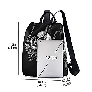ALAZA Sugar Skull Octopus Large Women's Fashion Casual Backpack Purse Shoulder Travel Bag