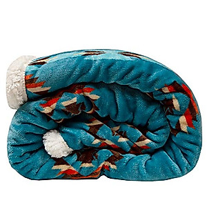 Carstens Soft Sherpa Plush Throw Blanket, Turquoise Southwest, 54" x 68" (JP528)
