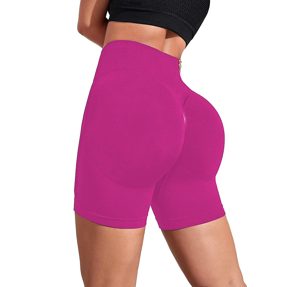 X-SNOW FALCON Women Gym Workout Seamless Shorts High Waisted Biker Scrunch Butt Booty Athletic Yoga Shorts Rose Red