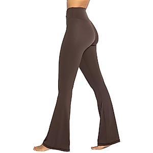 Sunzel Flare Leggings, Crossover Yoga Pants for Women with Tummy Control, High-Waisted and Wide Leg Seal Brown
