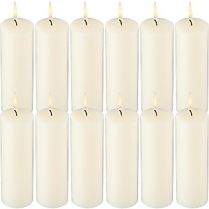 Pack of 12 Ivory Pillar Candles 2 x 6 Inch Unscented Candles Large Ivory Pillar Candles Paraffin Wax Long Lasting Candles Clean Burning Candles for Home Decor Wedding Party Dinner Bath Spa