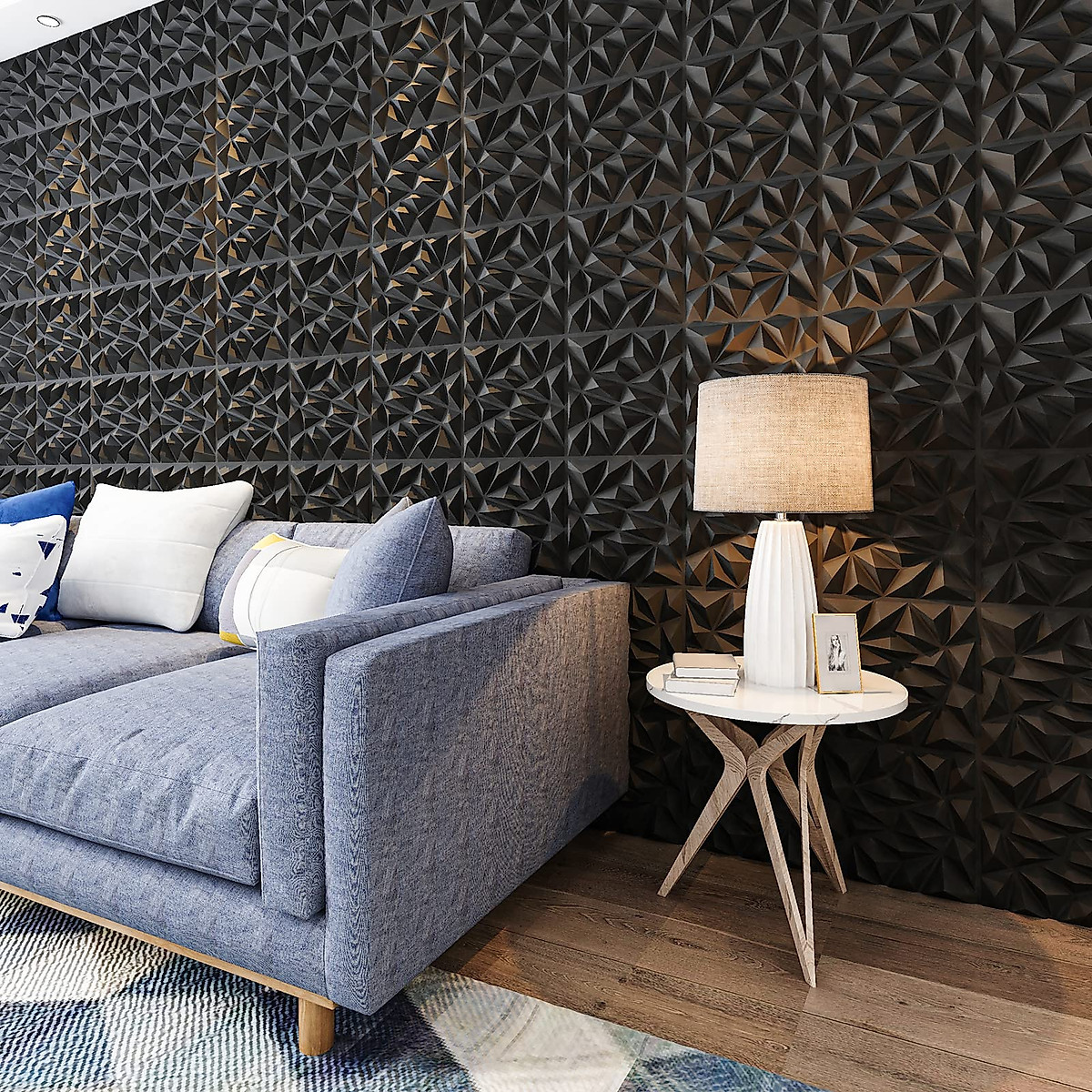 Art3dwallpanels 33 Pack 3D Wall Panel for Interior Wall Décor, PVC Textured Wall Panels, 3D Wallpaper Modern Wall Tiles, Black