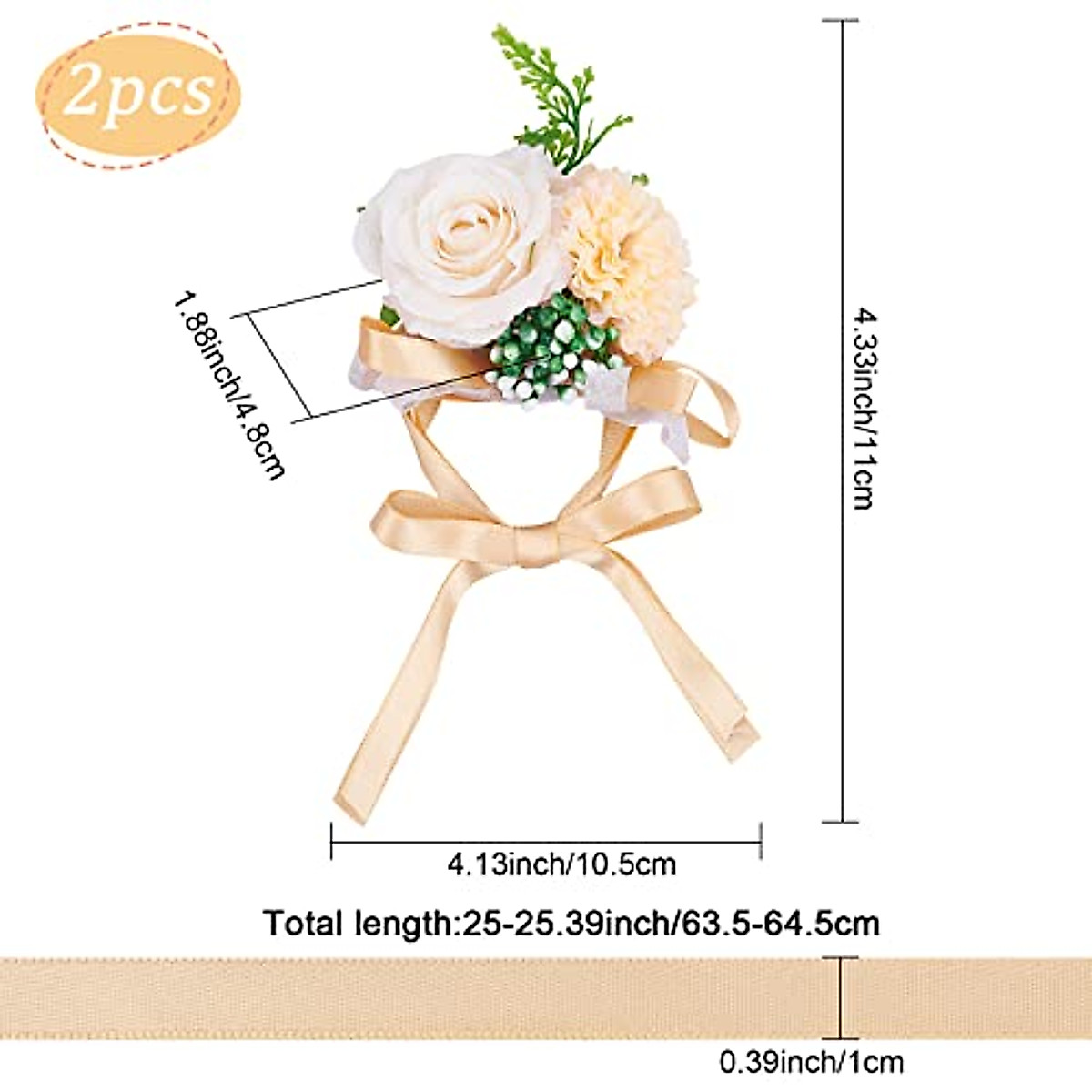 CRASPIRE Rose Wrist Corsage Champagne Bridesmaid Wrist Corsage Bracelet 2 Pack Prom Corsage Wristlet Bridal Wrist Corsages for Wedding Bridesmaid Bridal Shower Prom Suit Party Decor