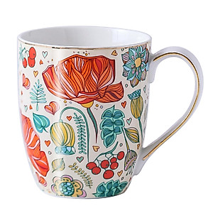YOSCO 16 oz Ceramic Coffee Mugs Cute Novelty Coffee Milk Tea Cup with Handle,Office and Home (Flower)