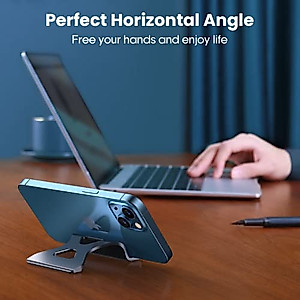 THREEKEY Mini Cell Phone Stand, Aluminum Phone Stand for Desk Compatible with All Mobile Phones, Electronic Reading Devices(4-7'') Black