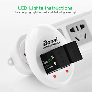 BONAI 9V Charger,2 Bay Independent Smart Battery Charger for 9V Rechargeable Li-ion & Ni-MH Batteries