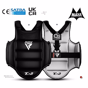 RDX Boxing Chest Guard Reversible, Kickboxing MMA Muay Thai Body Protector, Sparring Training Punching, Adjustable Shield, Martial Arts Upper Belly Rib Pad, Taekwondo Vest (Black, L/XL)