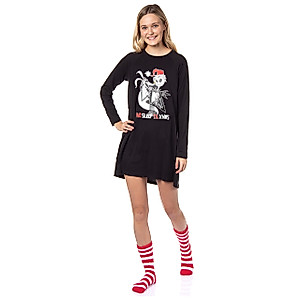 The Nightmare Before Christmas Women's Jack Skellington No Sleep Til Xmas Sleep Shirt with Socks (Large) Black