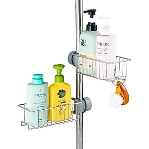 QIHS Shower Rack, Paw Feet Tub Accessories (No Shower Rod), 304 Stainless Steel 2 Tier Adjustable Basket, Bathroom Shower Rod Storage Organizer for Bathroom Shampoo Storage, AM-079-1