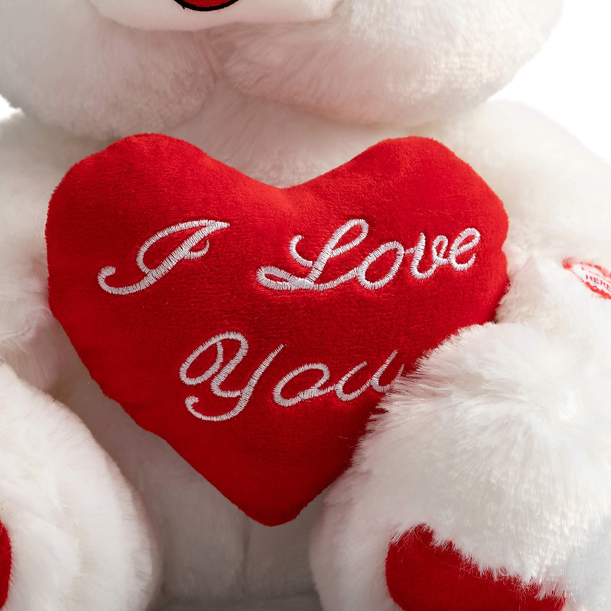 HollyHOME Teddy Bear with Heart Plush Bear That Says I Love You and Blushes LED Stuffed Toys for Girlfriend and Kids Valentine's Day 13 inch White