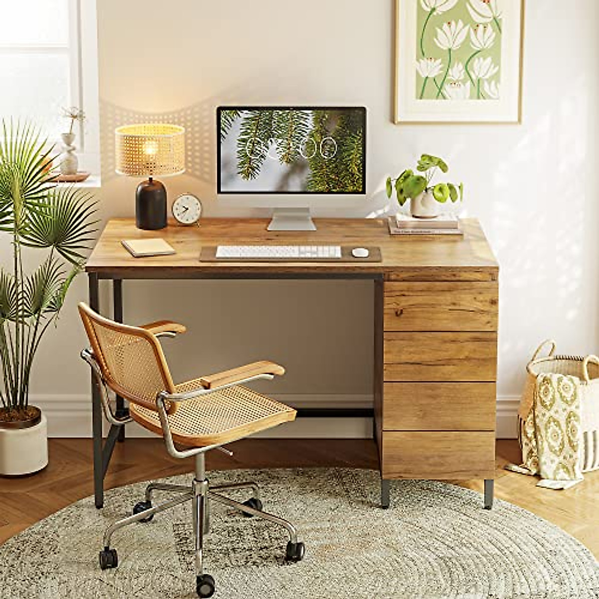 CubiCubi Computer Desk with 4 Drawers, 47 Inch Home Office Desk with Storage, Modern Study Writing Desk for Bedroom,Fir