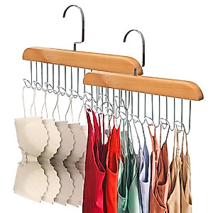 Bra Tank Top Hanger for Closet : Thickened Wooden Storage Rack Hangers with 2 Pack 16 Hooks Tie Belt Purse Ropa Hat Scarf Organizers for Woman Man (Original)