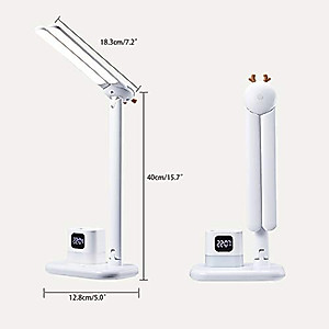 Eye-Caring Multifunctional Charging Desk Lamp LED Eye Protection Pen Holder Clock 5200mAh Touch Dimming Night Light for Study and Work Office lamp (Color : White)