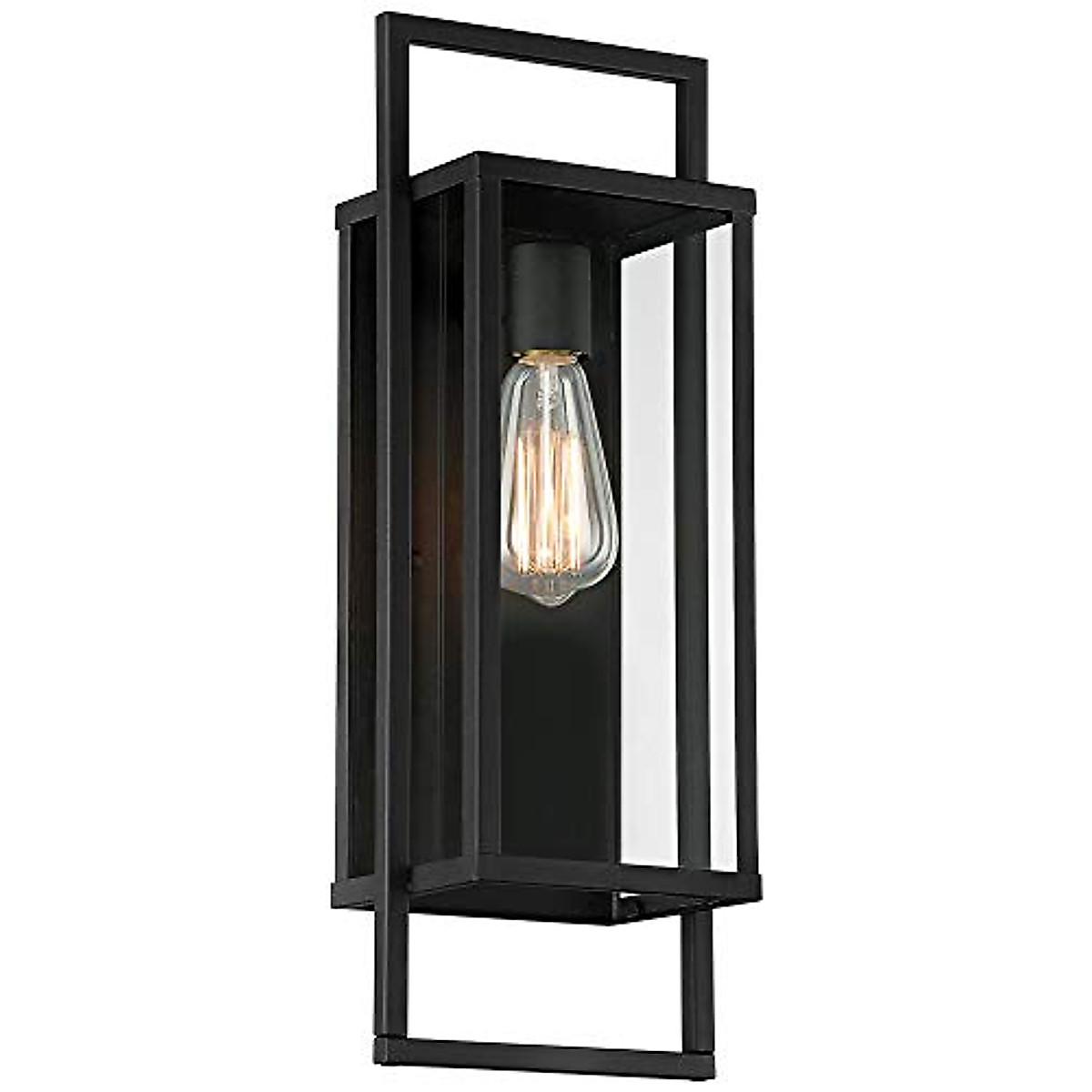 Possini Euro Design Jericho Modern Industrial Outdoor Wall Light Fixture Textured Black Metal 19" Clear Glass Panel for Exterior House Porch Patio Outside Deck Garage Yard Front Door Garden Home