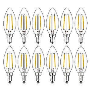 CRLight LED Candelabra Bulb 25W Equivalent 250 Lumens, 3000K Soft White 2W Filament LED Chandelier Light Bulbs, E12 Vintage Edison B11 Clear Glass Candle Bulbs, Non-dimmable Version, 12 Pack