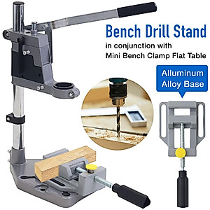 Drill Press Stand for Drill & Mini Bench Clamp Flat Table, Japard Adjustable Drill Depth Up to 2.4", Spindle Collar Diameter 38mm-43mm, Attachable to Electric Drills