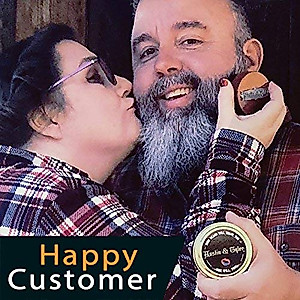 Beard Oil Brush for Men - 100% Natural Horse Hair - Gift Box - Gold Aluminum Travel Canister - Rustic Solid Maple Ergonomic Handle - Antique Bronze Metal Logo - Combs in Beard Oil, Balm, Mustache Wax