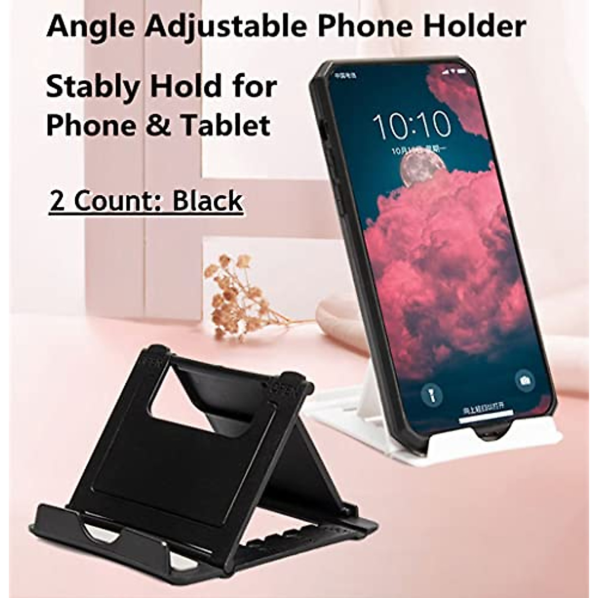 JUSDIQIR Cell Phone Stand for Desk Mobile Phone Holder Desktop Stand Foldable Phone Dock, Multi-Angle Universal Adjustable Tablet Stand Holder Compatible with Cell Phone Tablet for Desk (Black)