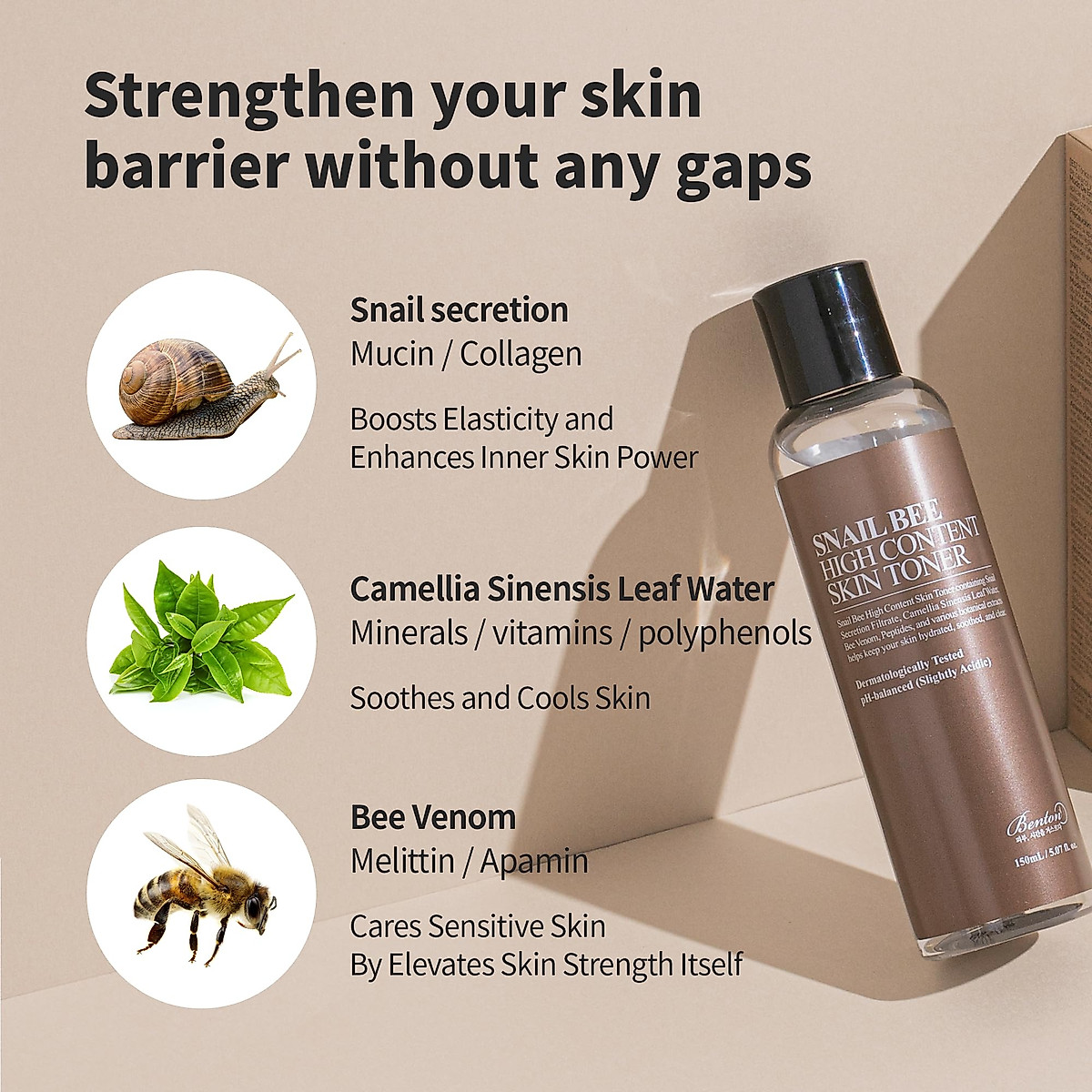 BENTON Snail Bee High Content Skin (Toner) - Snail Secretion Filtrate & Bee Venom - Moisturizing & Soothing Toner for Oily, Acne-Prone Skin - Dermatologically Tested, 5.07 fl. oz.