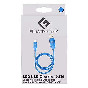 FLOATING GRIP LED USB C Charging Cable, 0.5M/1.5FT 3A Light Up Type c Fast Charging Cable with Data Sync, Compatible with PlayStation, Xbox & More (Blue)