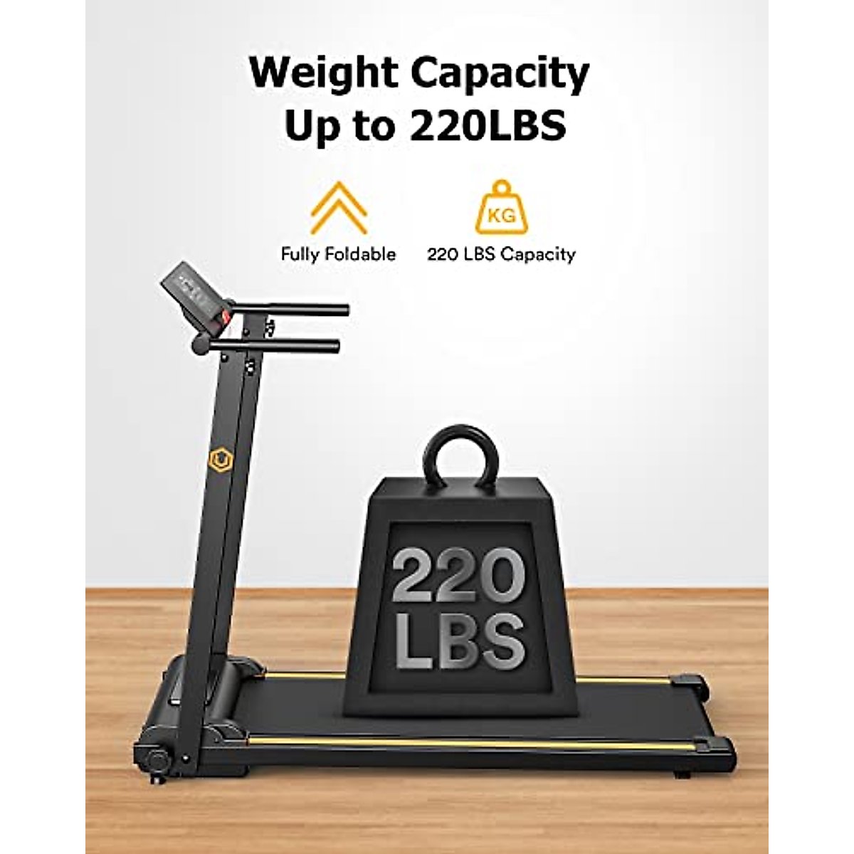 UREVO Folding Treadmill, 2.25HP Treadmills for Home with 12 HIIT Modes, Compact Mini Treadmill for Home Office, Space Saving Small Treadmill with Large Running Area, LCD Display, Easy to Fold (Black)