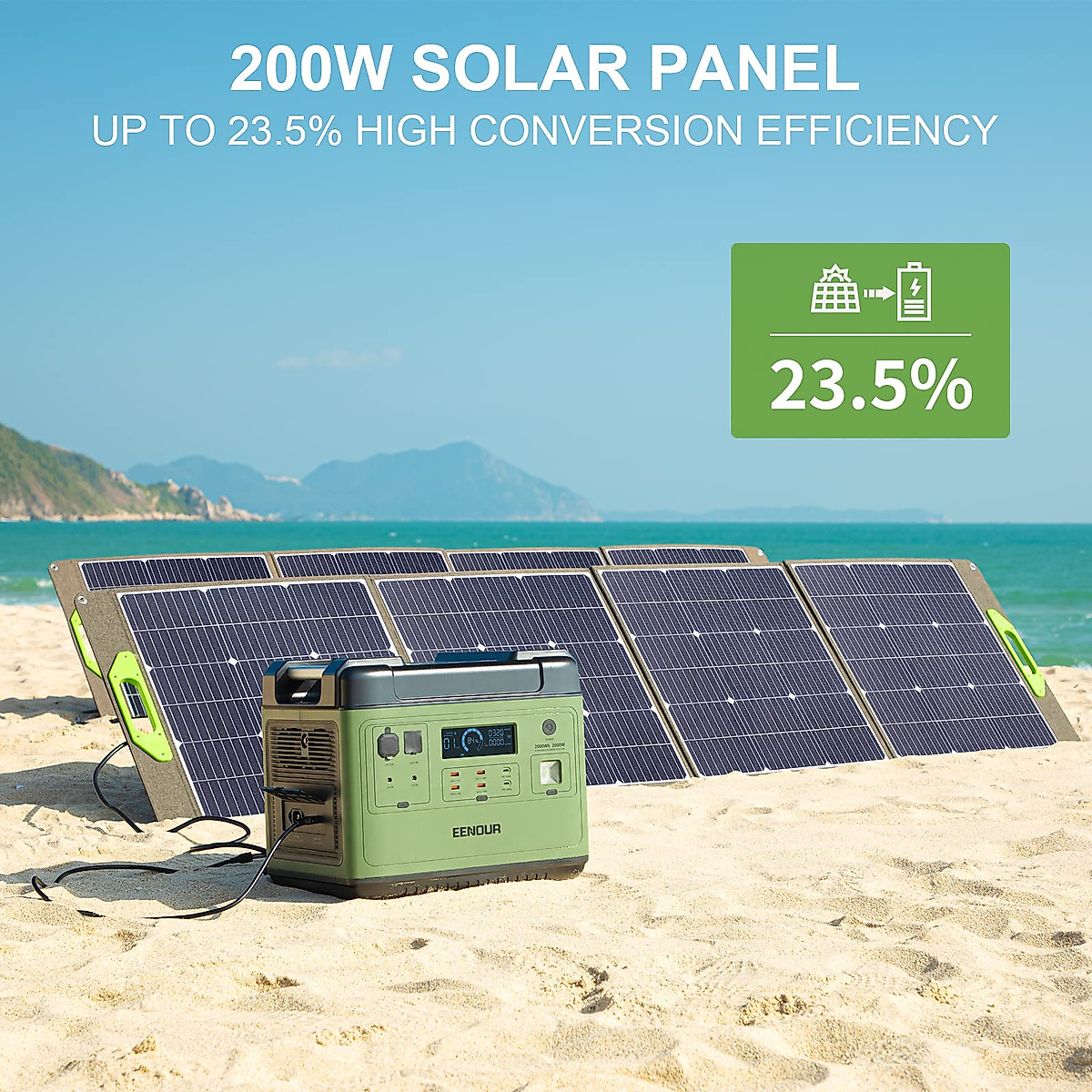 EENOUR 200W Portable Solar Panels 19.5V/39V Switchable, MC4 Output Monocrystalline High Efficiency Solar Panel Kit for Power Station Outdoor RV Camper