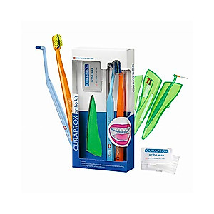 Curaprox Ortho Box - 5460 Ortho Toothbrush, Single Toothbrush, Interdental Toothbrush 07,14 & 18, Interdental Toothbrush Holder & Ortho Wax.