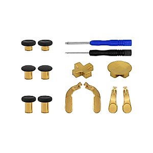 E-MODS GAMING 12 in 1 - Metal Mod 6 Swap Thumbsticks Joysticks, 4 Paddles & 2 Dpads with Open Tool for Xbox One Elite Controller (Gold)