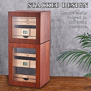 Hecai Sapele Wood Cabinet with 1 Larger Drawer+3 Cedar Trays 1 Humidifiers Digital Hygrometer for 50-55 Capacity Gifts for Men-Small