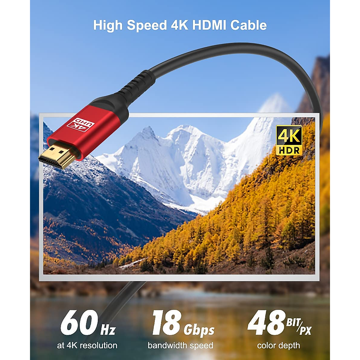 ALLEASA 50FT 4K HDMI Cable, High Speed with HDR10 & HDCP2.2, CL3 Rated for in-Wall Installation, Compatible with Roku TV, Laptop, PC, HDTV, Gaming Consoles