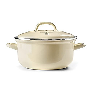 BK Indigo Dutch Heritage Round German Enamelled Casserole with Lid with PFAS-Free Ceramic Non-Stick Coating, 26 cm/5.2 Litre, Induction, Dishwasher Safe, Oven Safe, Cream